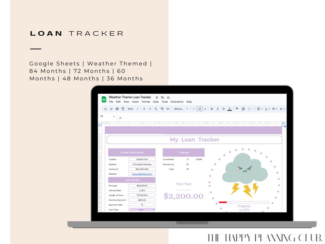 Weather Theme Loan Tracker Dashboard | Google Sheets - Etsy