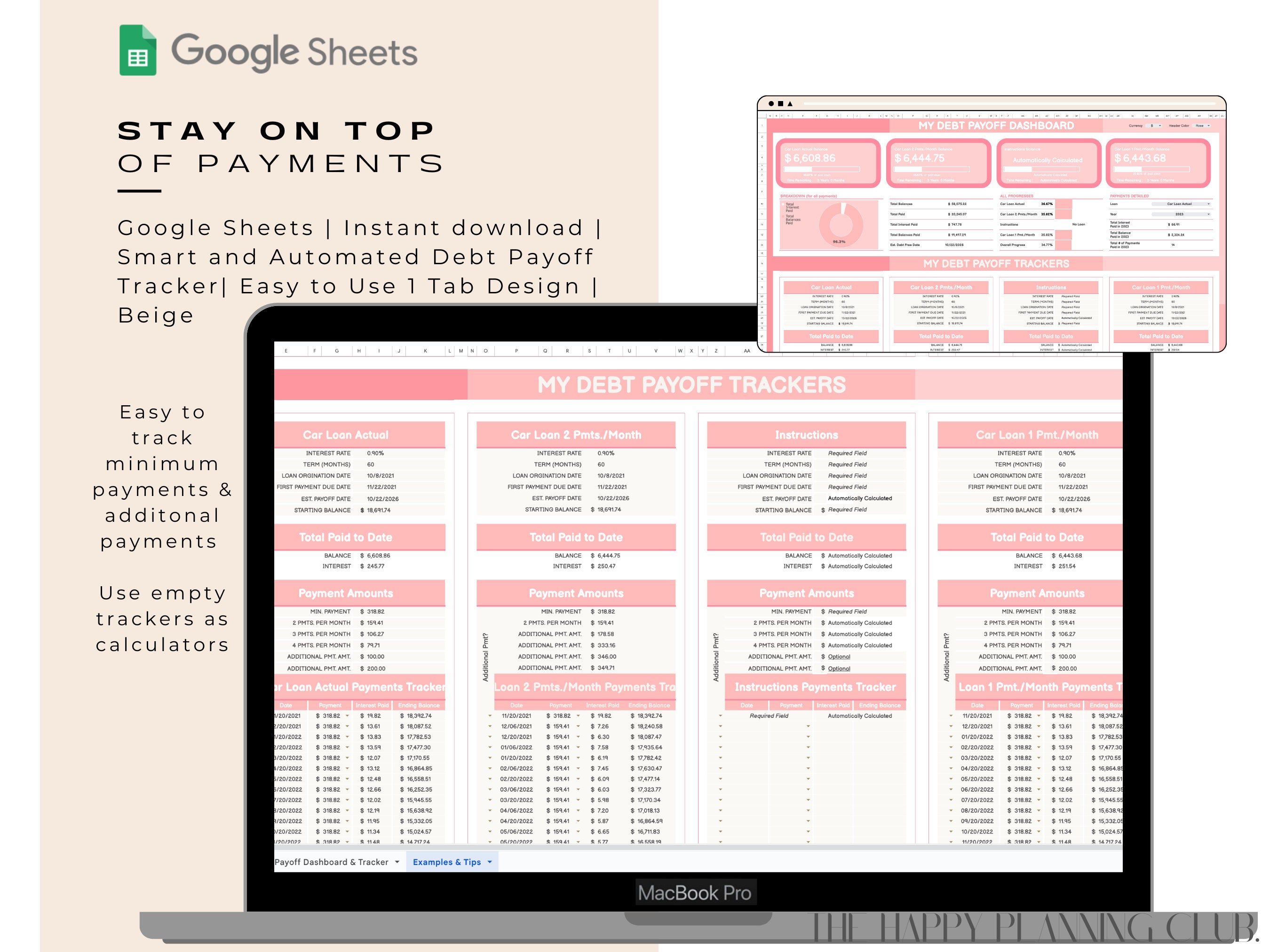 Debt Payoff Dashboard | Google Sheets | Rose Pink - Etsy