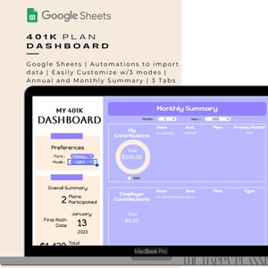 401K Savings Plan Dashboard | Google Sheets | Purple Theme | up to 20 ...