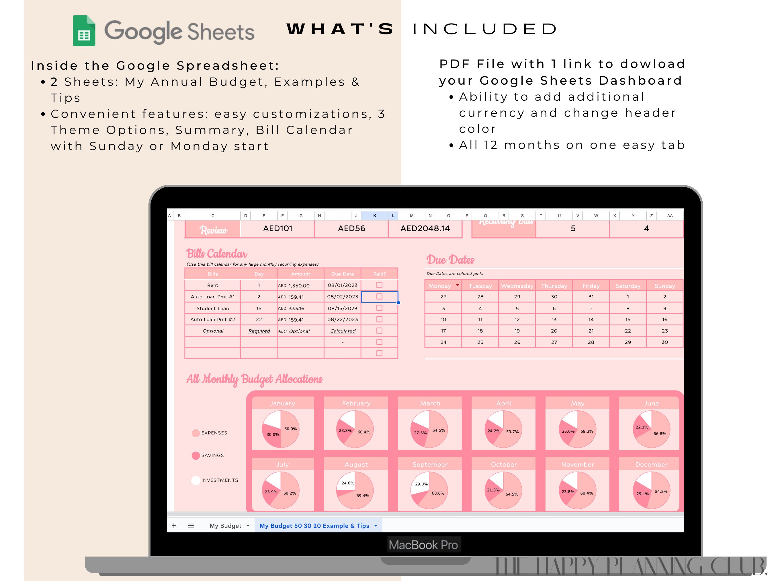Customizable Annual Budget Dashboard - Interactive Budgeting Tool With ...