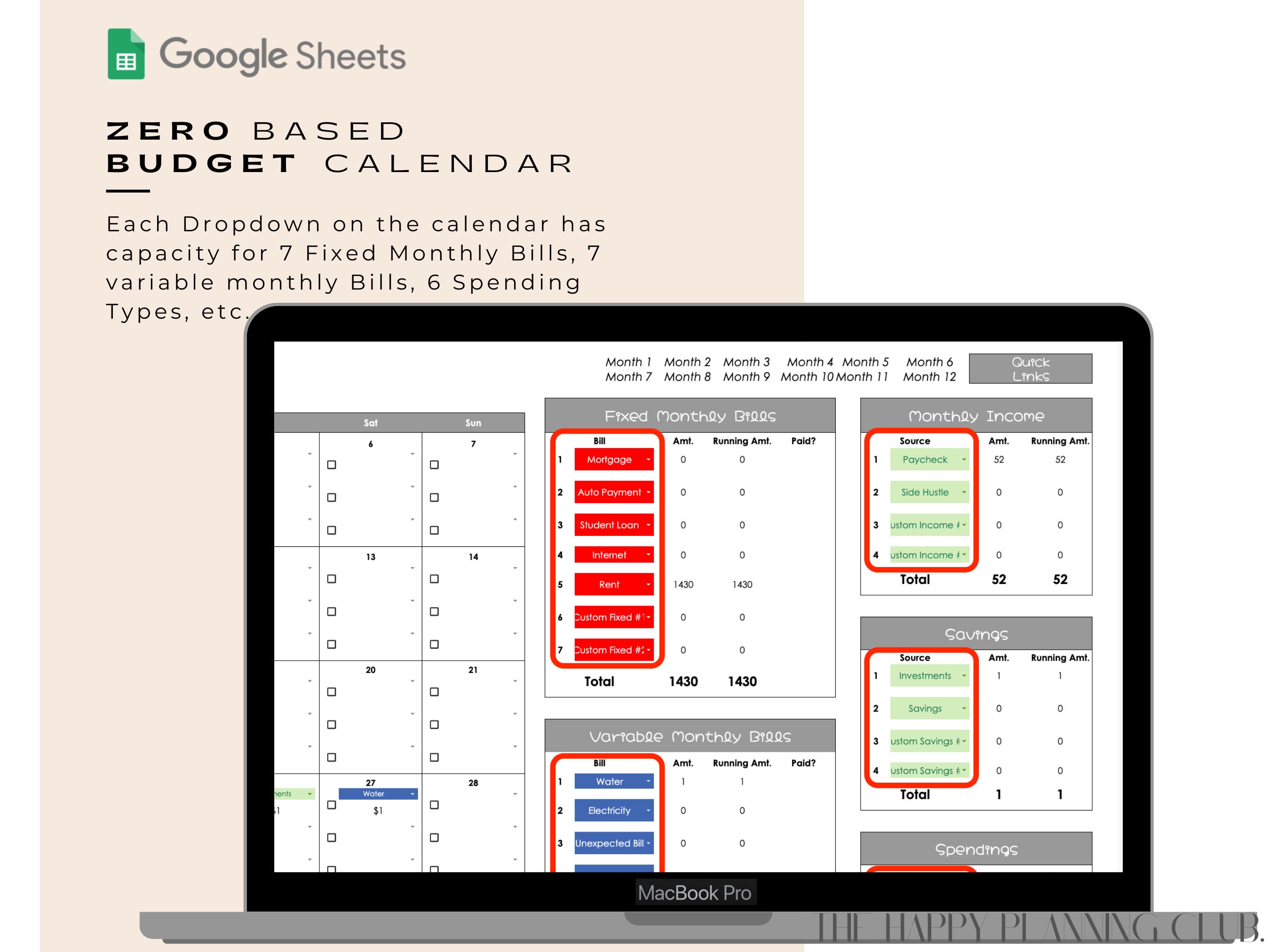 Zero Based Budget and Bill Calendar | Google Sheets | Warm Theme ...