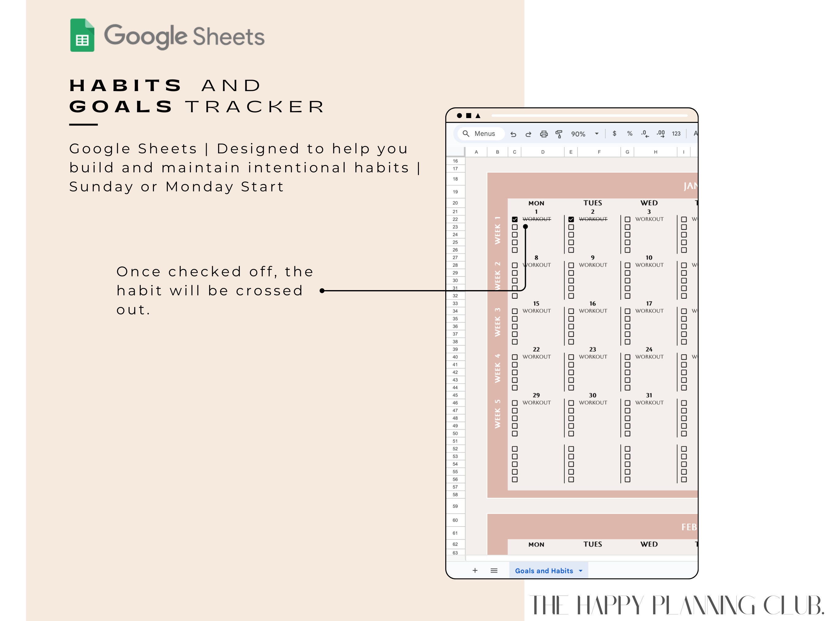 Habits and Goals Scrolling Tracker Google Sheets Neutral Pink Build ...