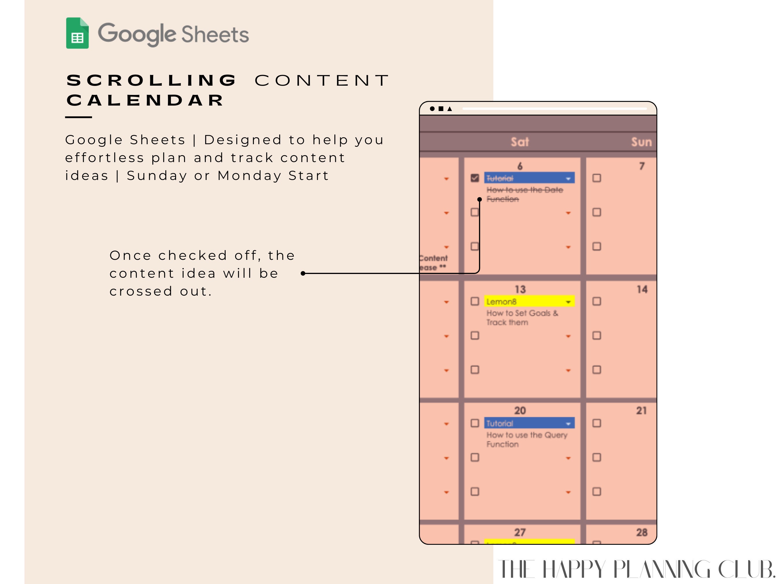 Scrolling Content Calendar Tracker | Google Sheets | Plan and Track ...