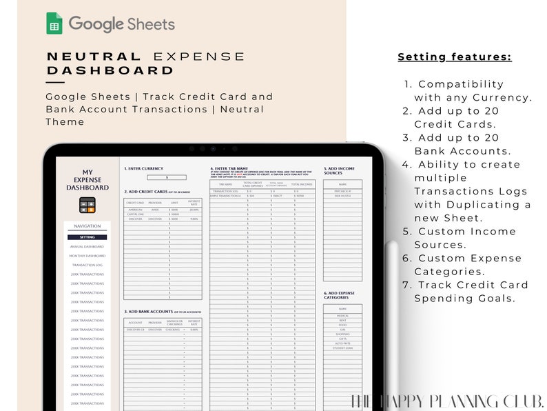 Neutral Expense Dashboard | Google Sheets | Monitor Credit Card and ...