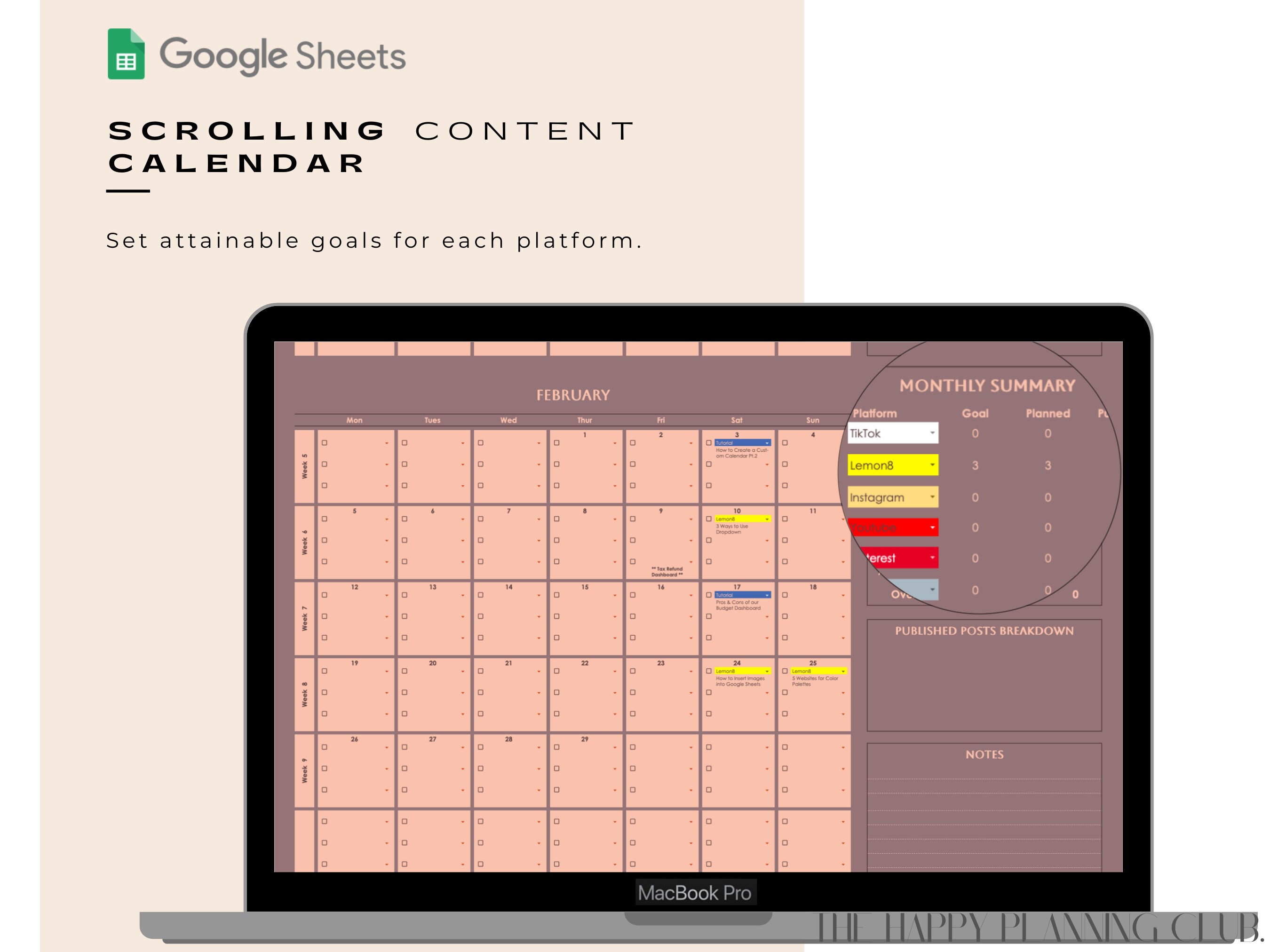 Scrolling Content Calendar Tracker | Google Sheets | Plan and Track ...