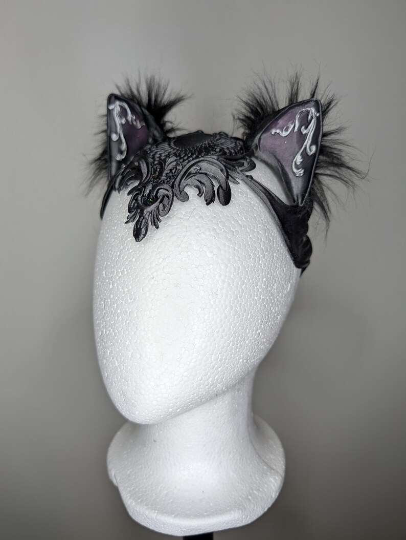 Black Cat Ear Crown With Fur - Etsy