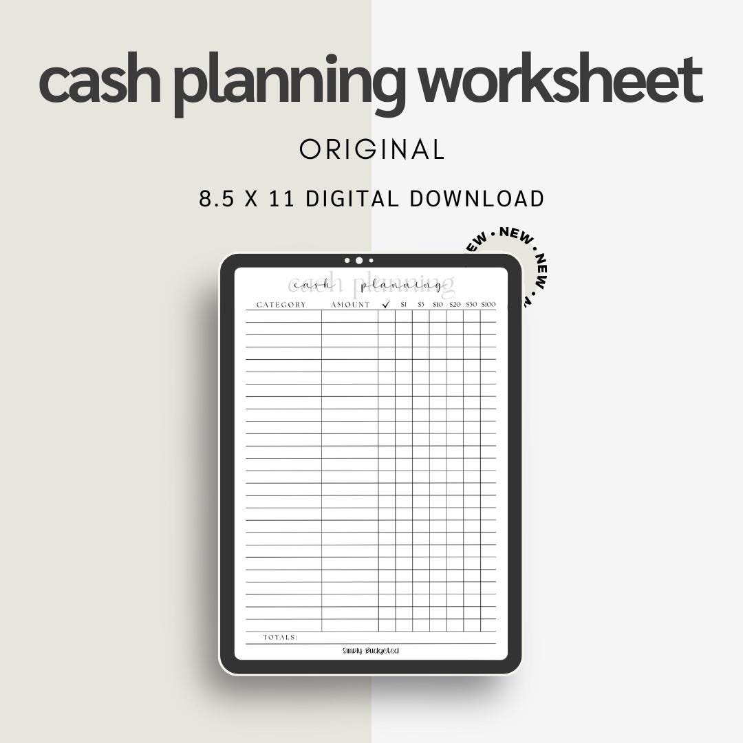 Cash Planning Worksheet 8.5 X 11 Size - DIGITAL DOWNLOAD - Etsy