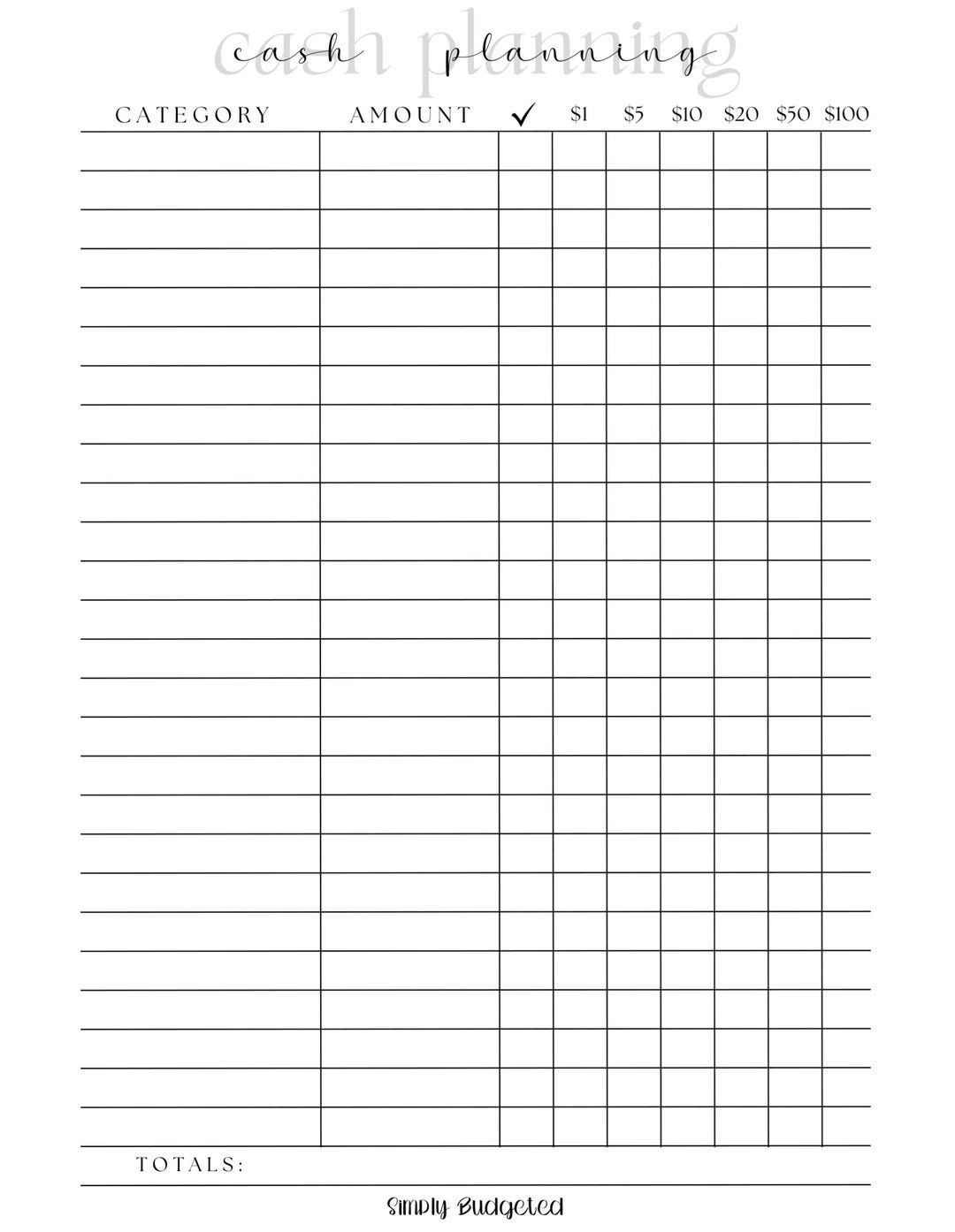 Cash Planning Worksheet 8.5 X 11 Size DIGITAL DOWNLOAD - Etsy