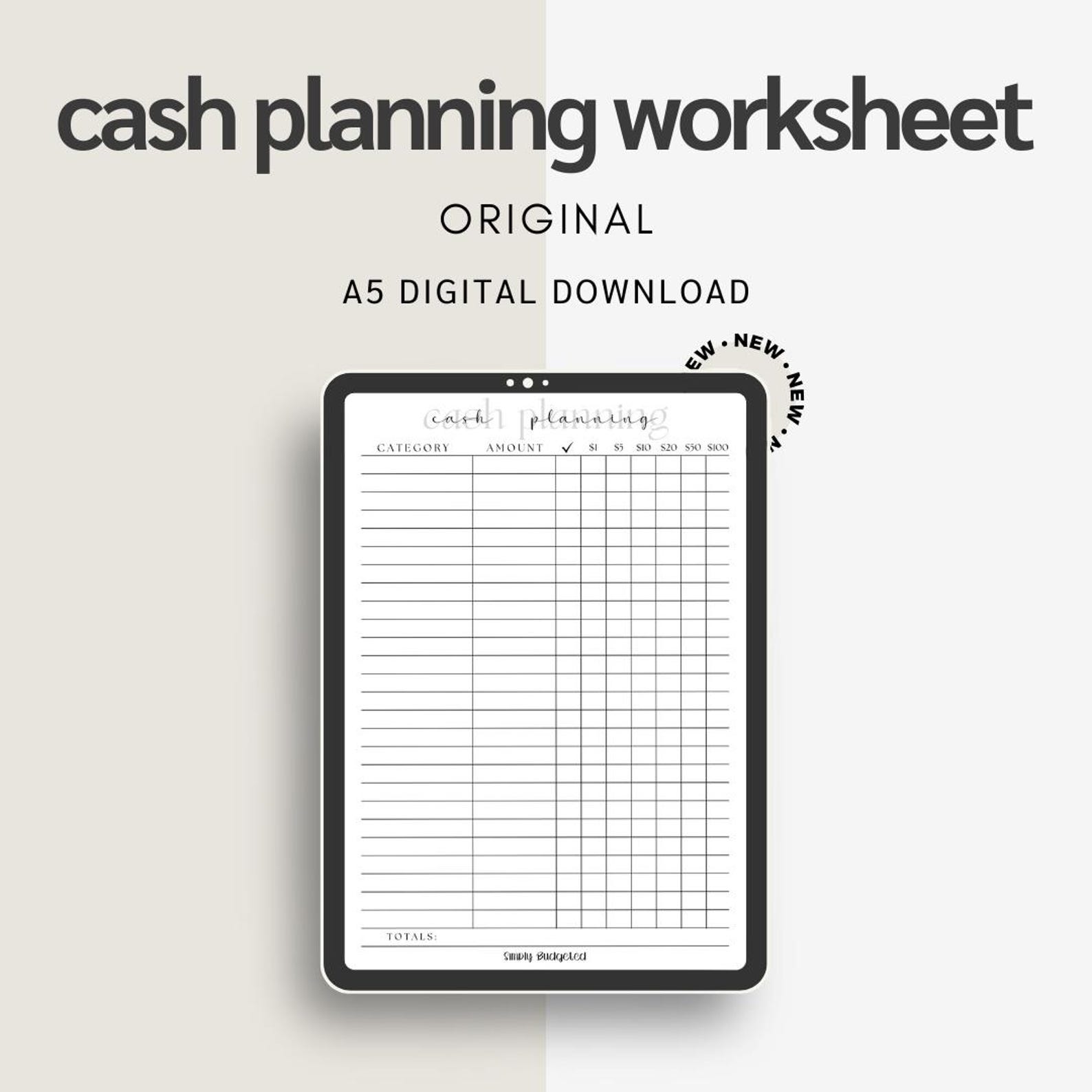 Cash Planning Worksheet A5 Size - DIGITAL DOWNLOAD - Etsy