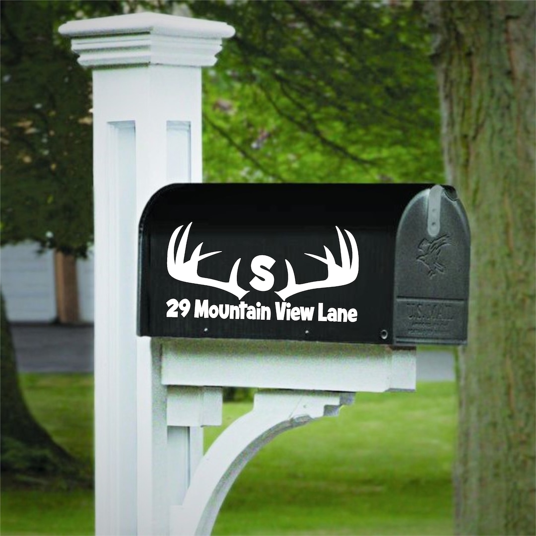 Set of 2 Buck Deer Antlers Vinyl Decals for Mailbox Personalized With ...