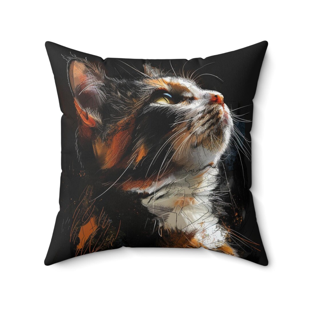 Perfectly Purring Black Cat Pillow for Your Home Décor, Spun Polyester ...