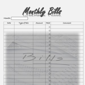 Monthly Bill Log - Etsy
