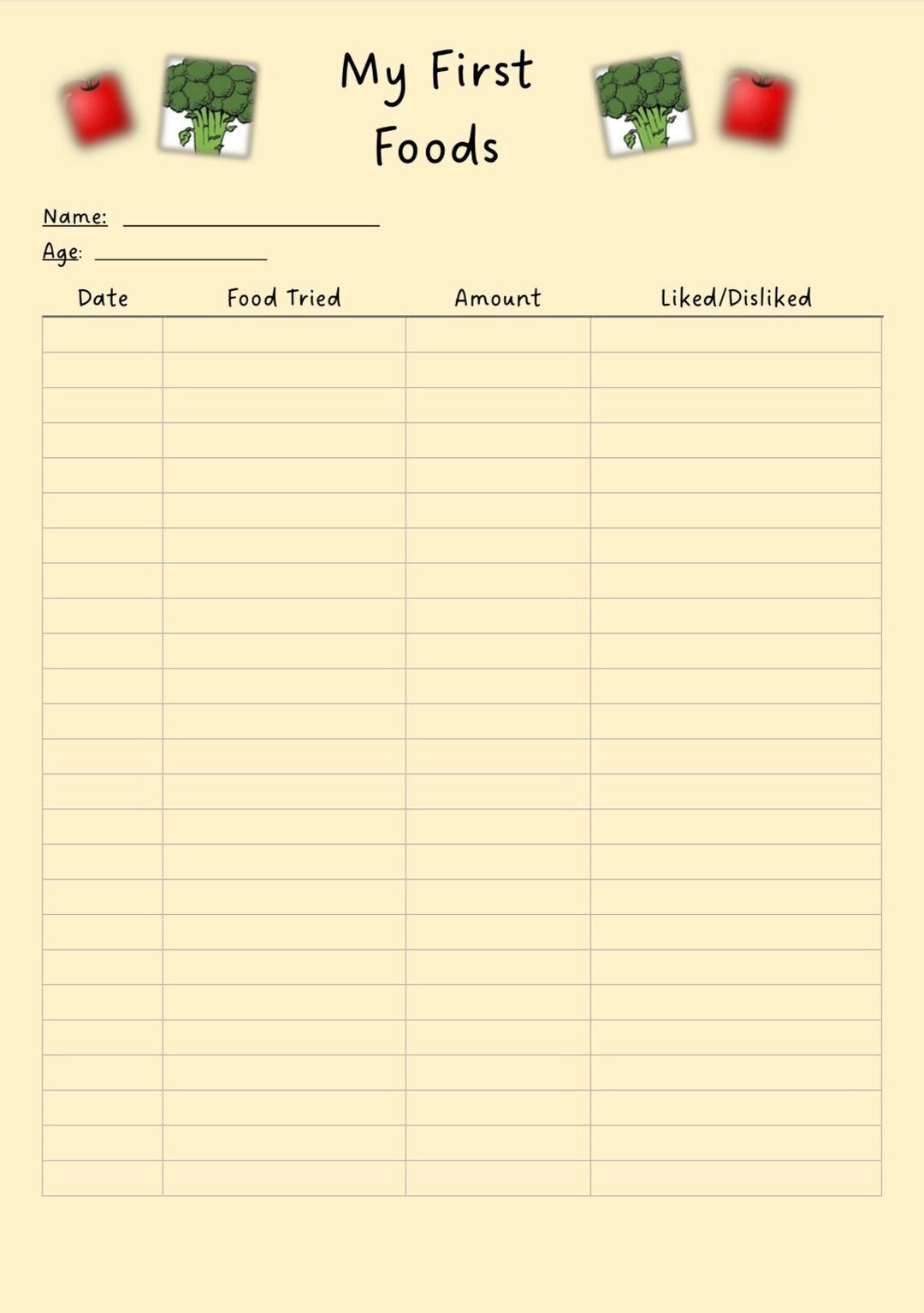 My First Foods Template - Etsy