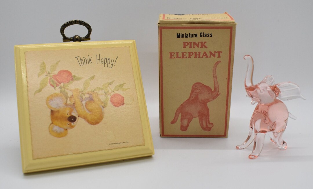 Miniature Pink Elephant Glass Figurine and "think Happy" Hallmark ...
