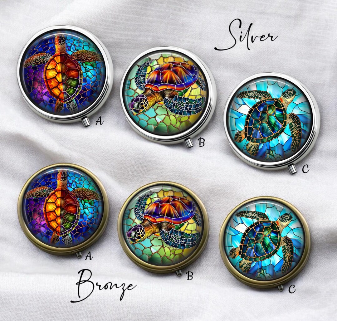 Turtle Handmade Pill Box * Silver or Bronze- Pill Organizer - Medicine ...
