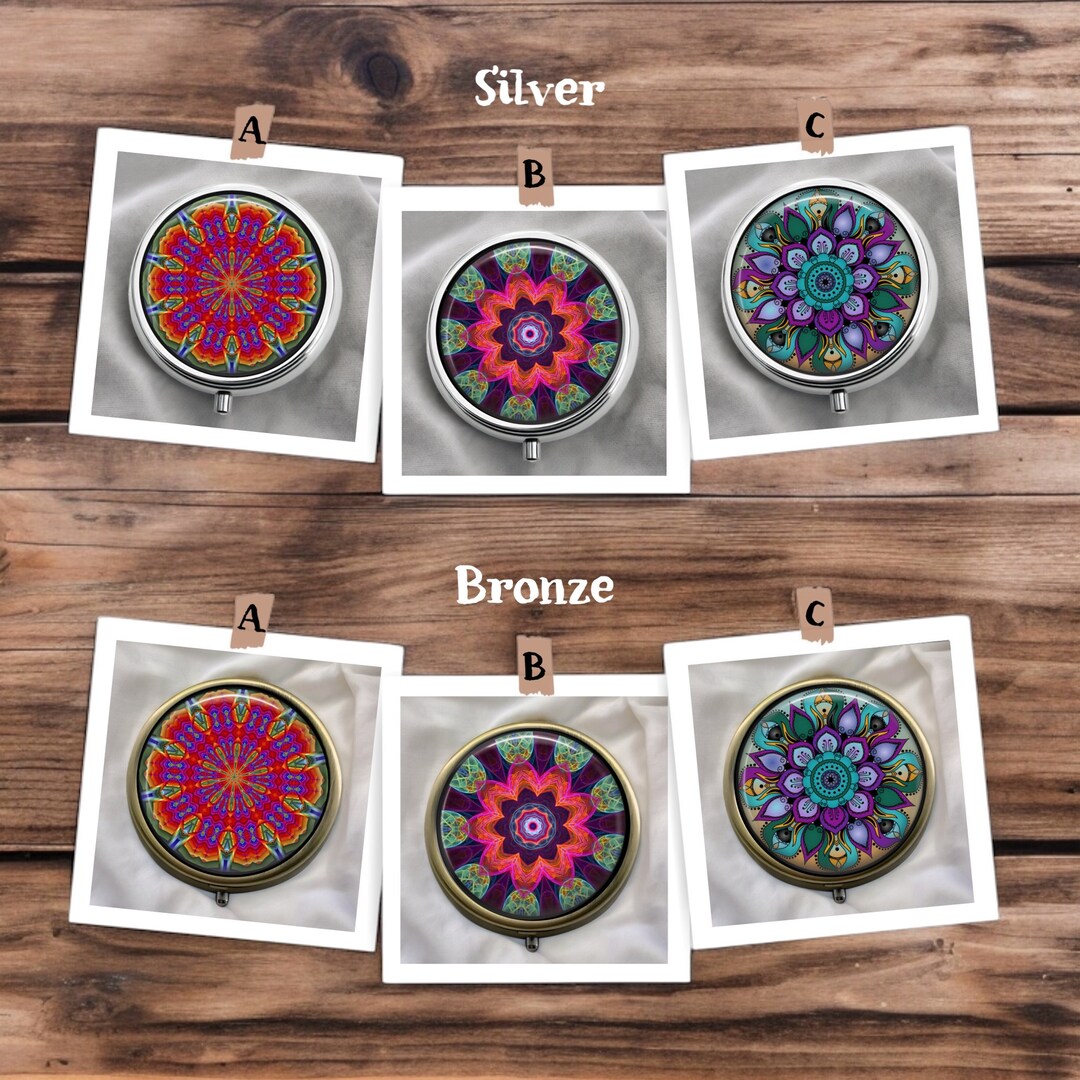Mandala Handmade Round Pill Box Silver or Bronze Pill Organizer ...