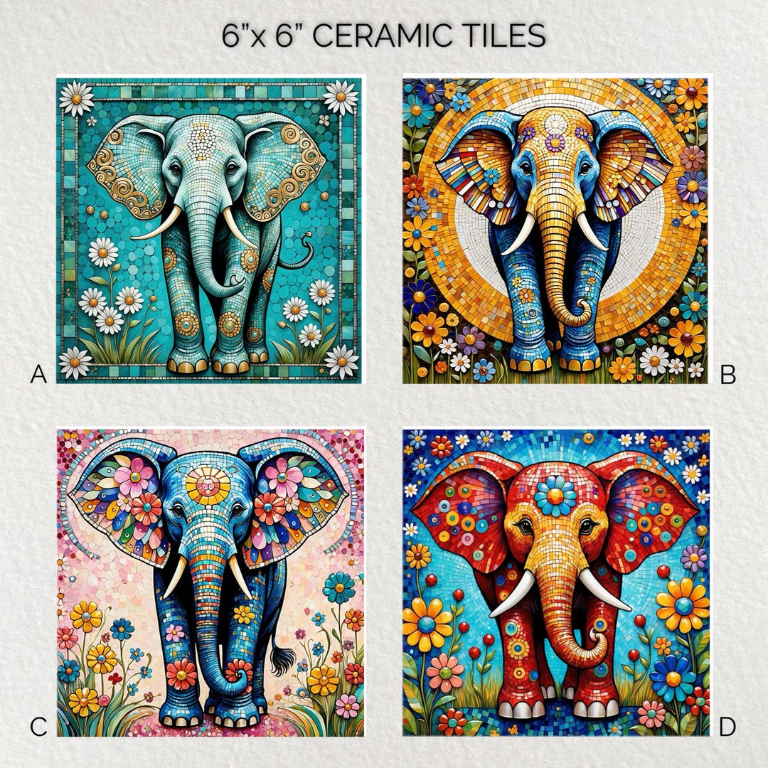 Elephant Ceramic Tile: 6x6 Ceramic Wall Art Trivet - Etsy