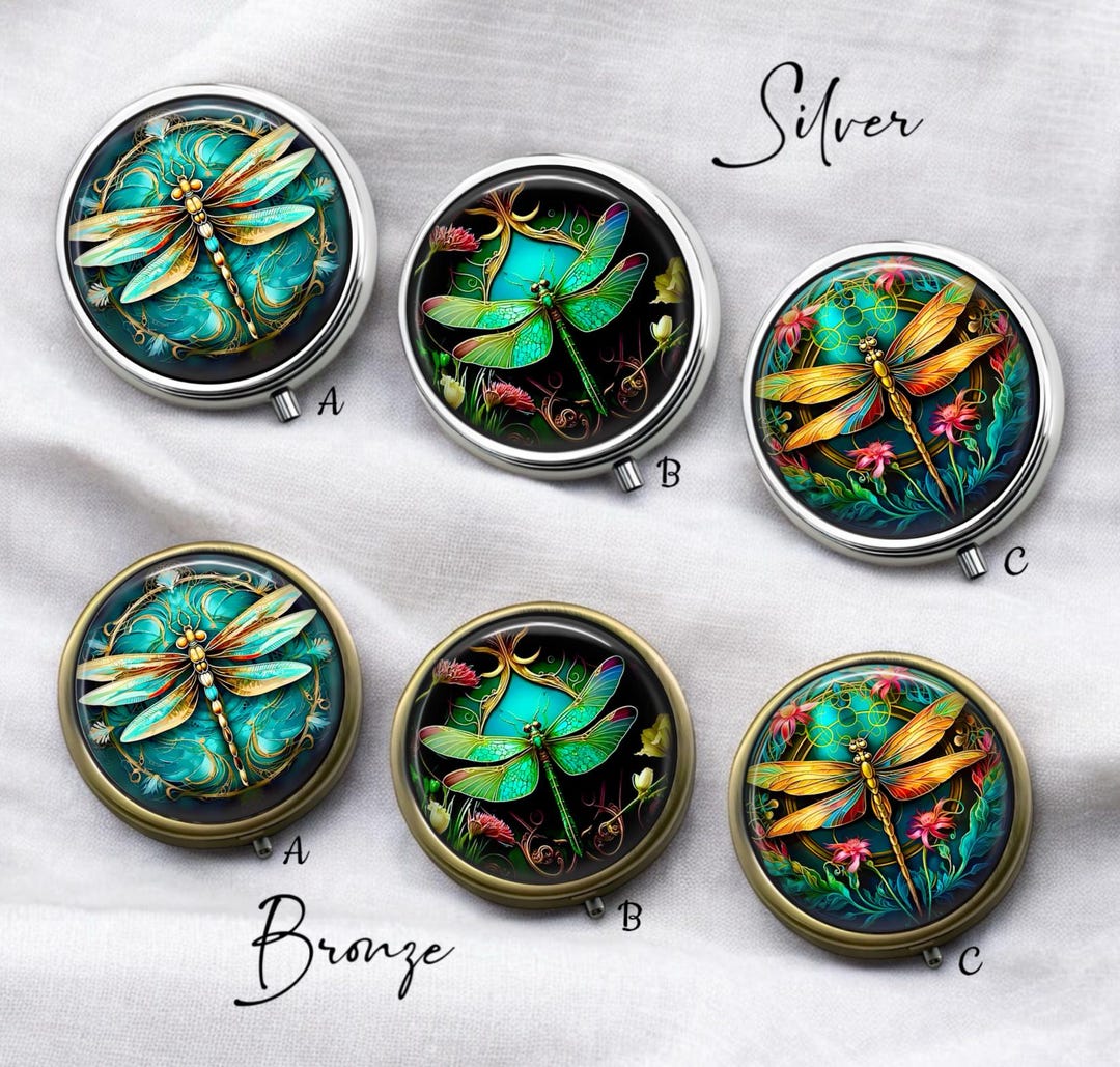 Handmade Dragonfly Pill Box: Silver or Bronze Compact Medicine ...