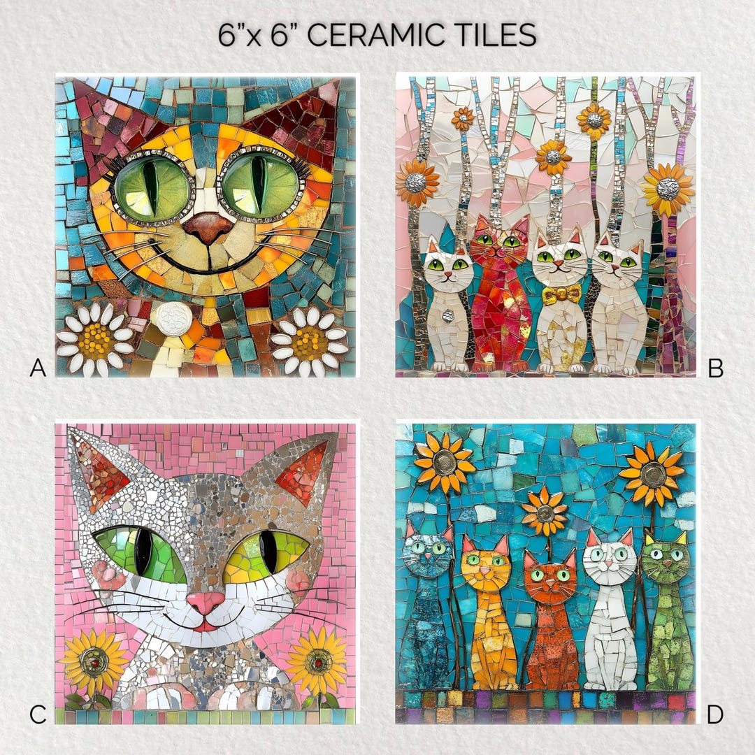 Cats Ceramic Tile Art: Glossy Decorative Trivet, Wall Decor (6x6") - Etsy
