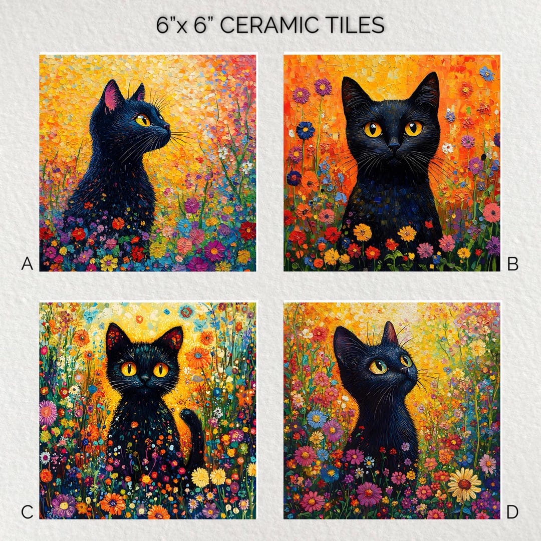 Glossy Ceramic Cat Tile: 6x6" Decorative Wall Art, Trivet - Etsy
