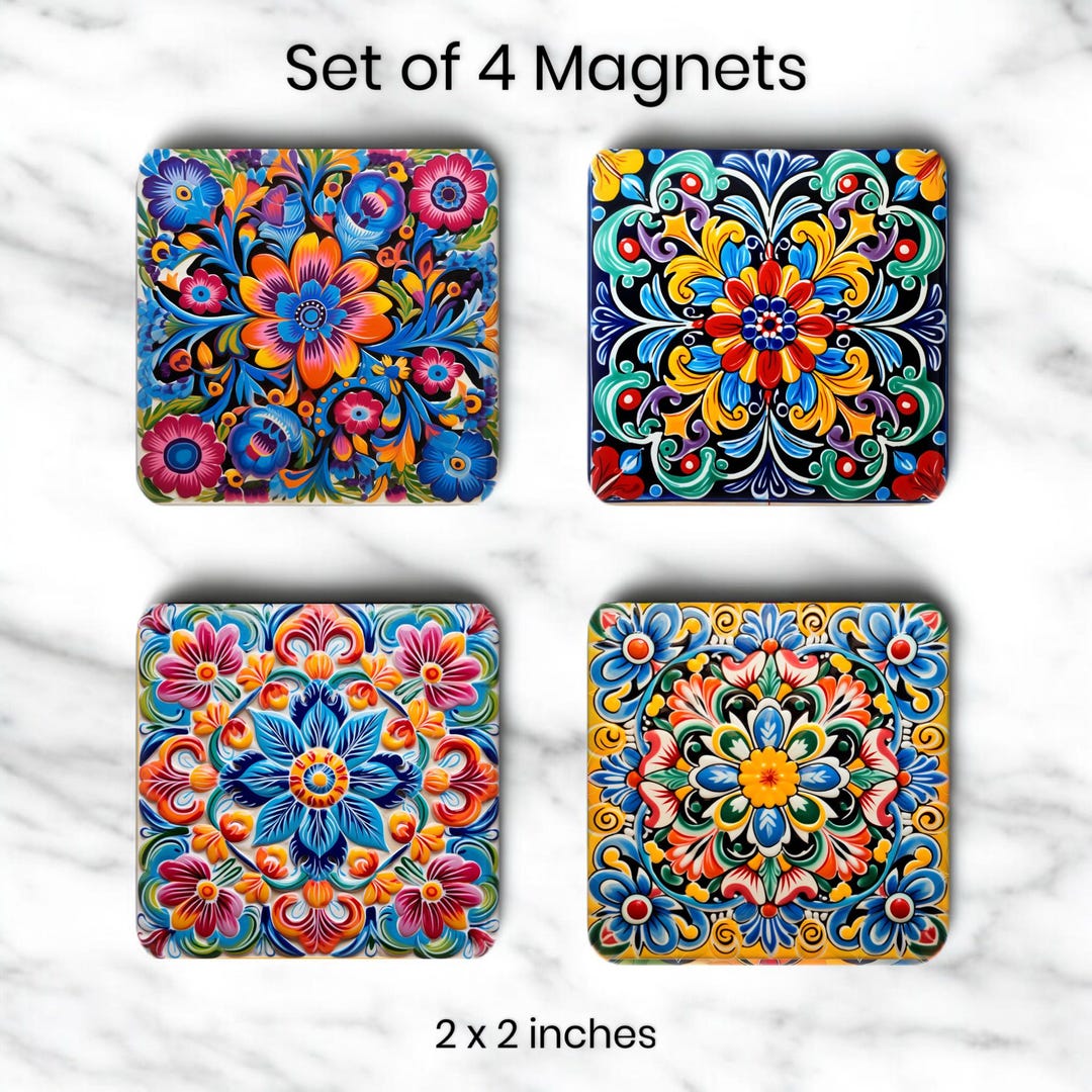 Mexican Tile Print Refrigerator Magnet Set of 4 - Locker Magnet - Fun ...