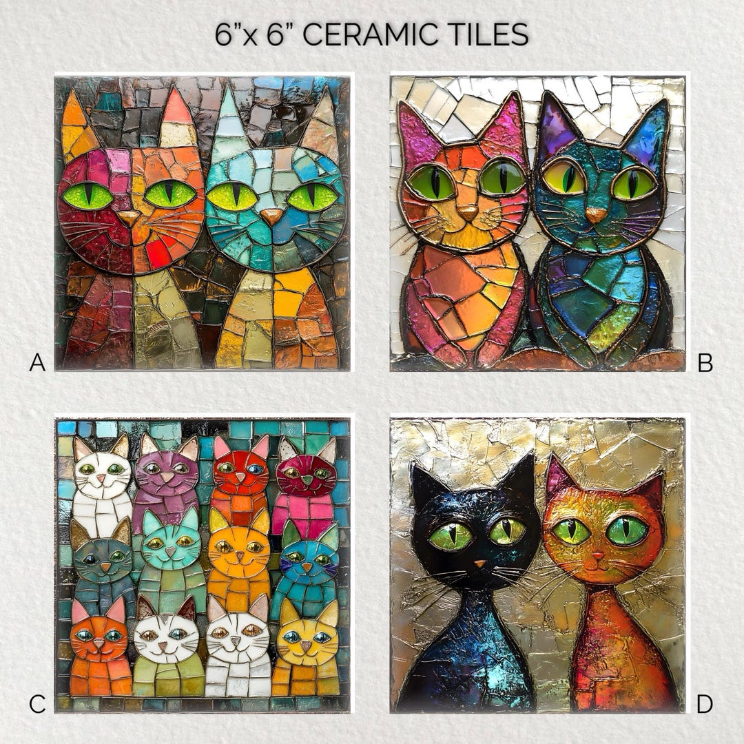 Cats Ceramic Tile: Portuguese Style Wall Art, Trivet 6x6" - Etsy