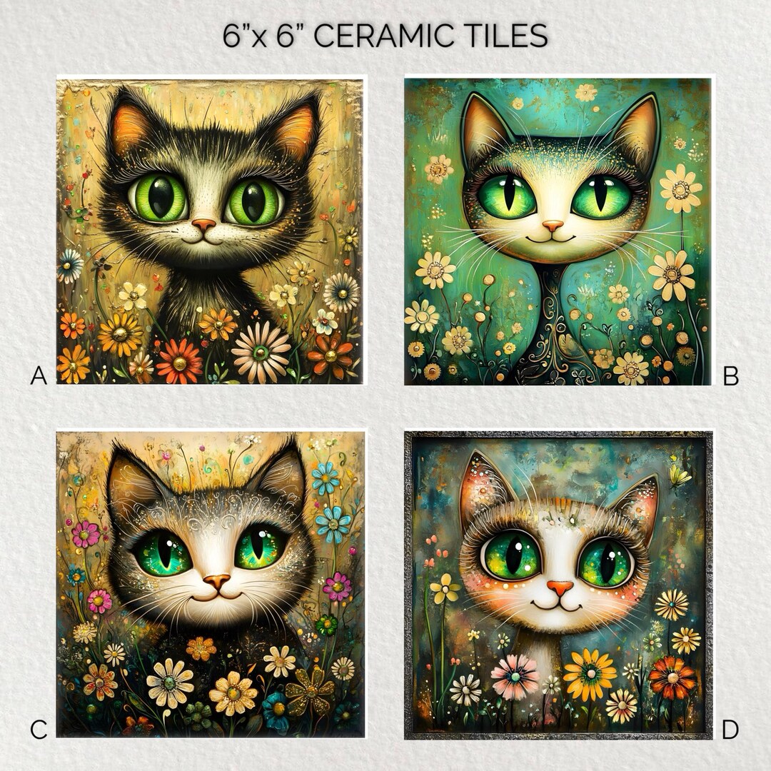 Cat Ceramic Tile Art: Whimsical Decor, 6x6" Trivet - Etsy