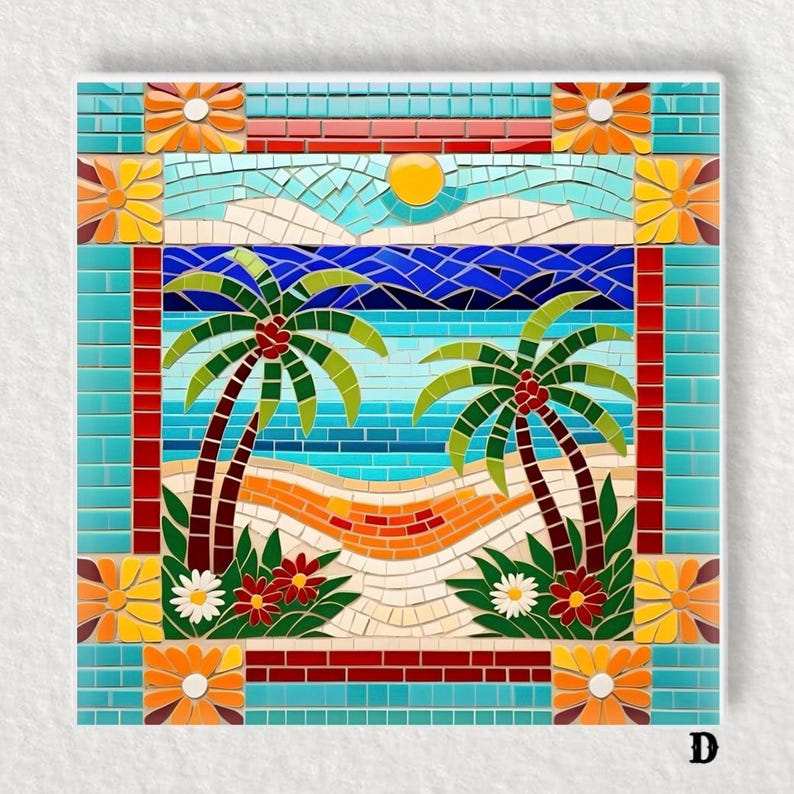 Beach Mosaic Ceramic Tile 6x6”: Glossy Coastal Wall Art - Etsy