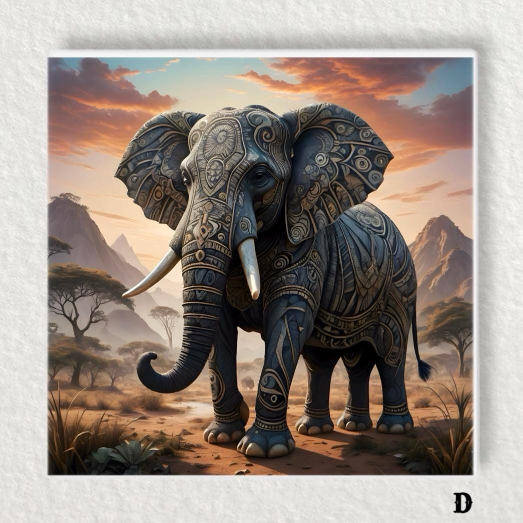 Elephant Ceramic Tile: Glossy Wall Art, Trivet (6x6) - Etsy