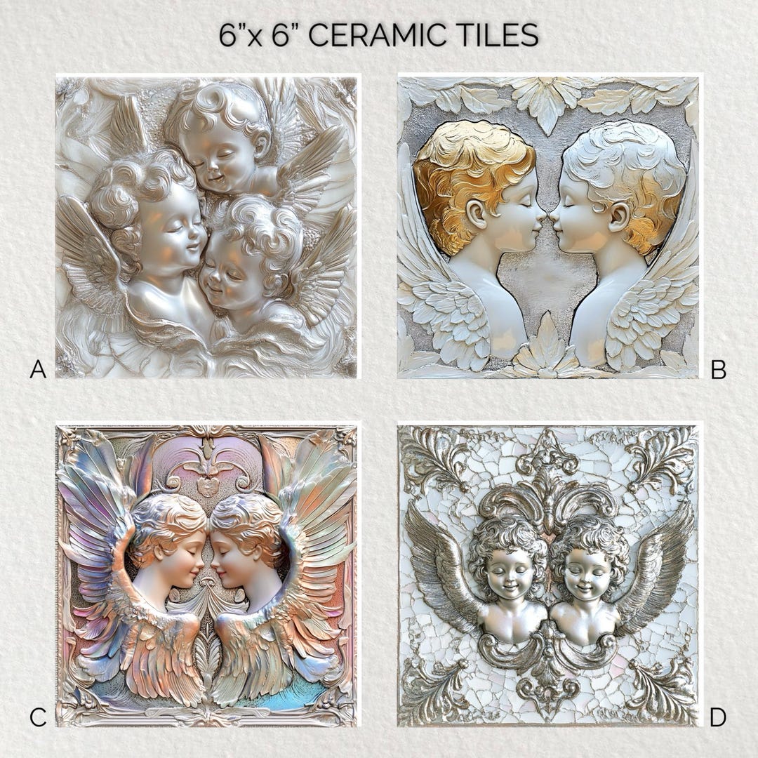 Angels Ceramic Tile: Glossy Wall Art, Decorative Trivet (6x6") - Etsy