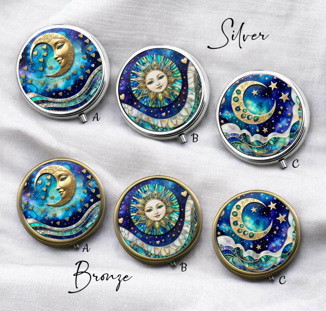 Sun & Moon Pill Box: Silver or Bronze Medicine Organizer - Etsy
