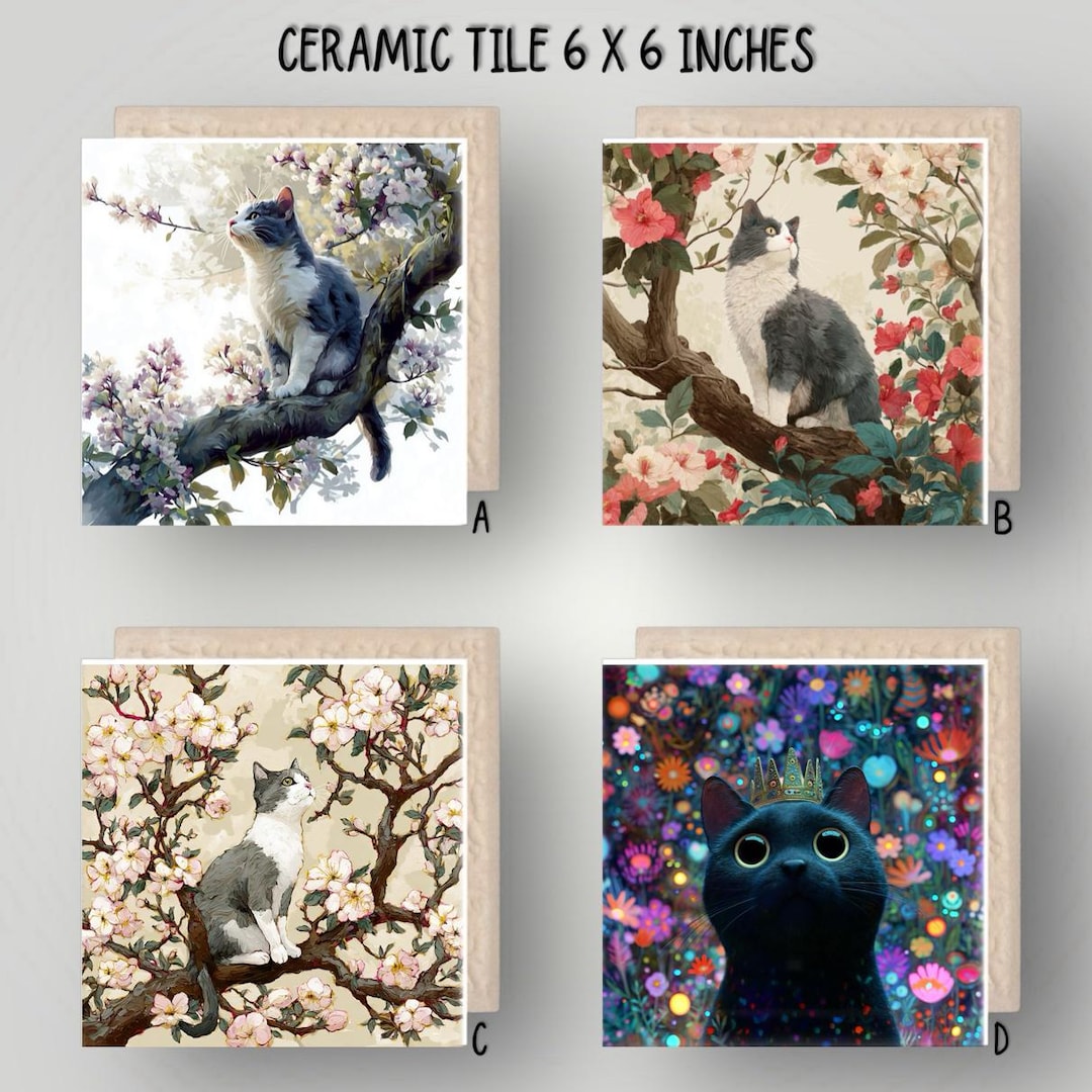 Cats Ceramic Tile Art: Glossy Decorative Trivet, 6x6 - Etsy
