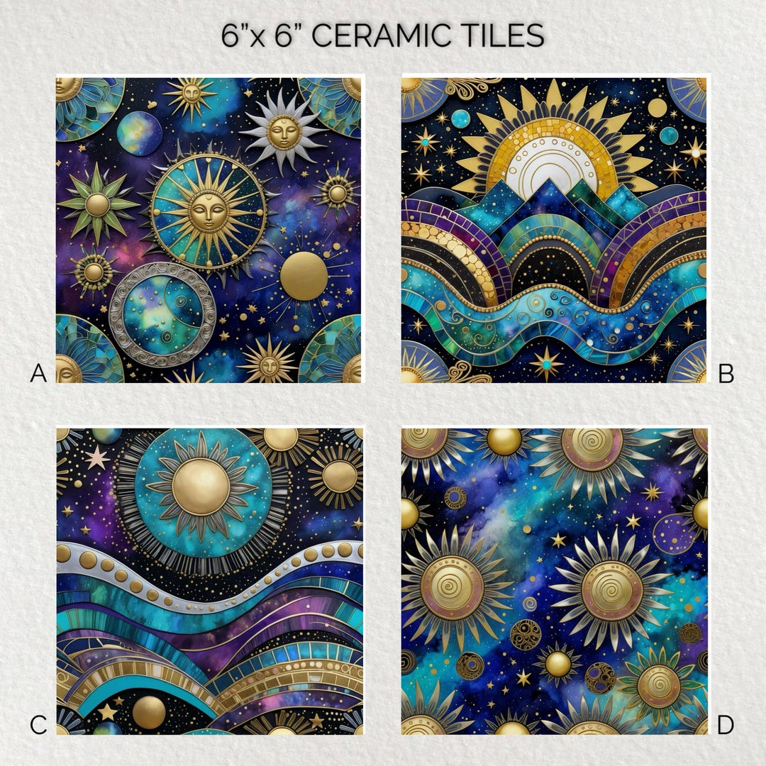 Sun and Moon Ceramic Tile: Glossy Celestial Wall Art, Trivet (6x6) - Etsy