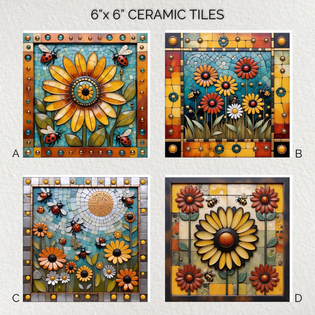 Sunflower Ceramic Tile: Glossy Decorative Trivet, Wall Art (6x6) - Etsy