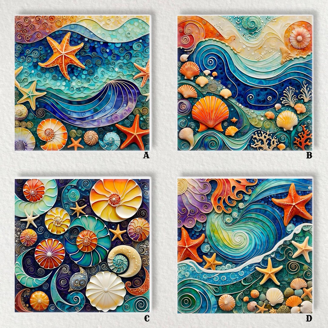 Seashell Ceramic Tile Art: Glossy Coastal Decor, 6x6" Trivet - Etsy