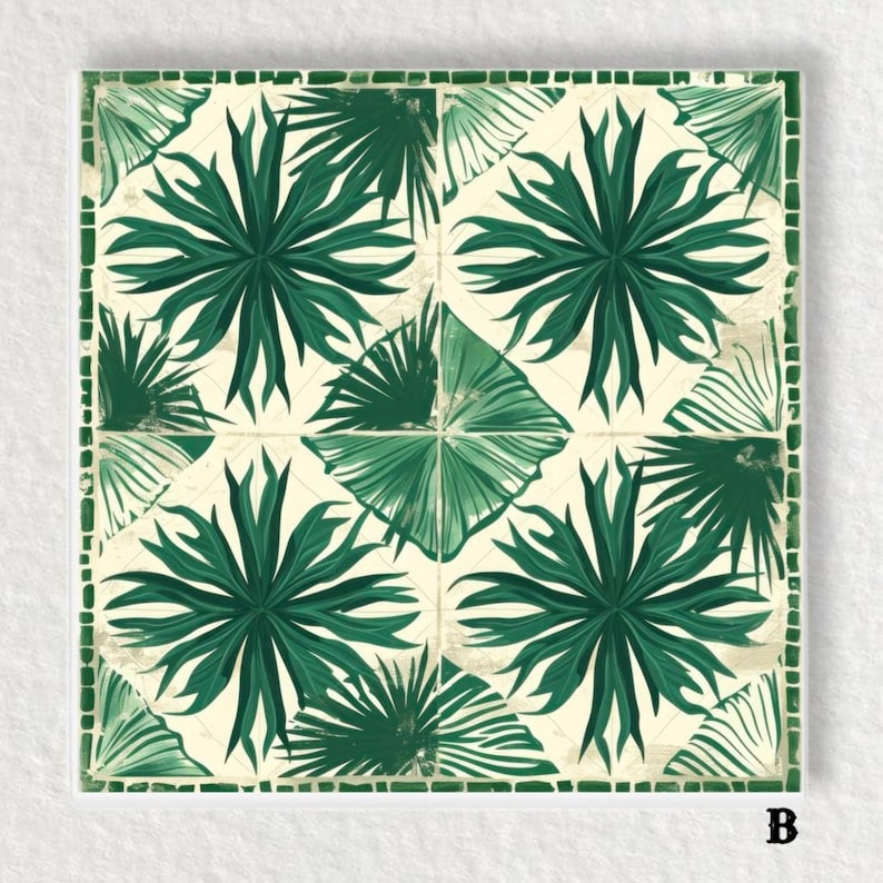 Handmade Ceramic Tile: Glossy Green Tropical Leaf Print (6x6) - Etsy