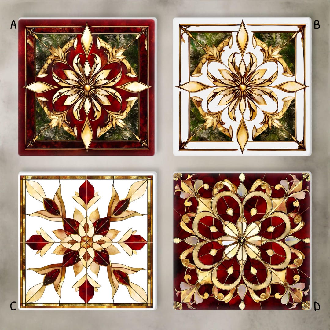 Christmas Stained Glass Ceramic Decorative Tile 6x6 Glossy Trivets Tile ...