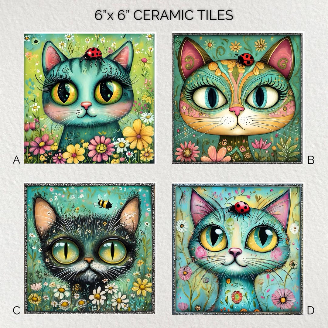 Cats Ceramic Decorative Tile 6x6 * Glossy * Trivets * Tile Wall Art ...