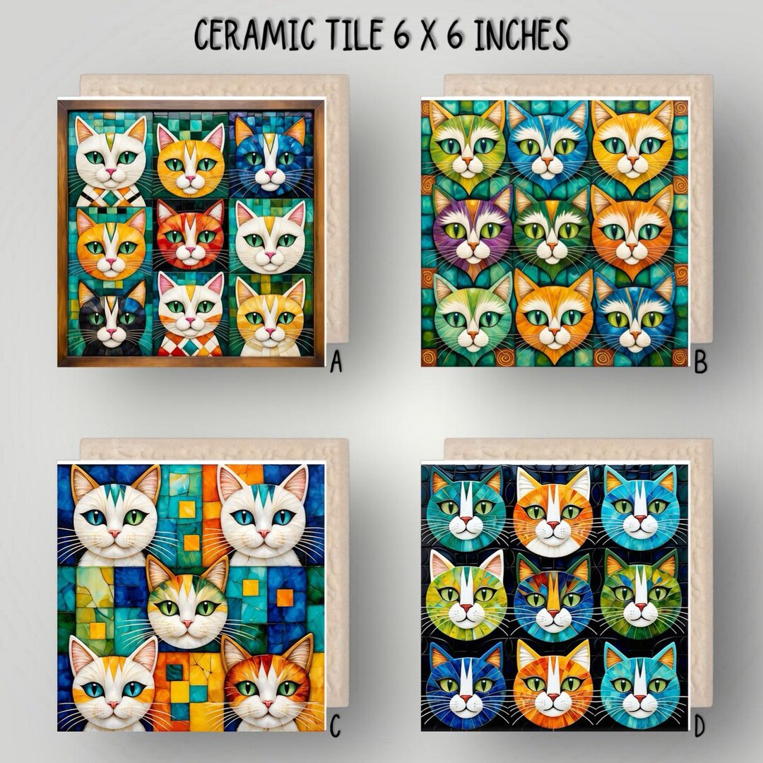 Cats Glossy Ceramic Cat Tile: 6x6" Decorative Wall Art, Trivet - Etsy