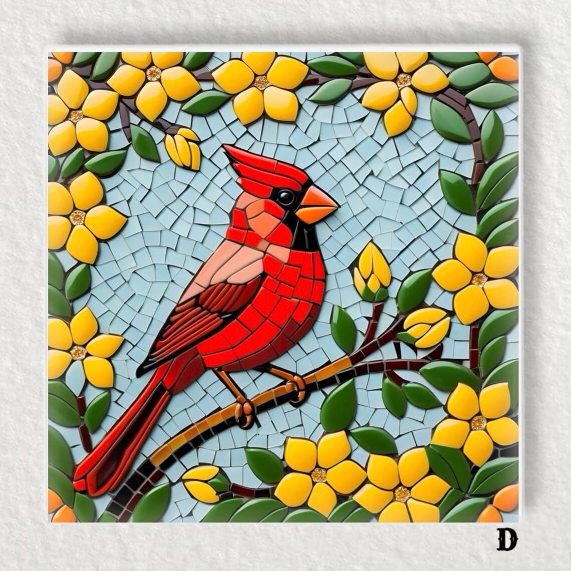 Cardinal Bird Mosaic Ceramic Tile: Decorative Wall Art, Trivet (6x6 ...