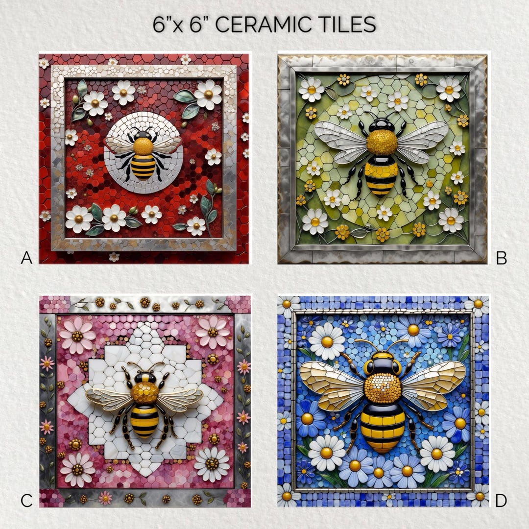 Bees Ceramic Tile Art: Whimsical Decor, Glossy Finish (6x6) - Etsy