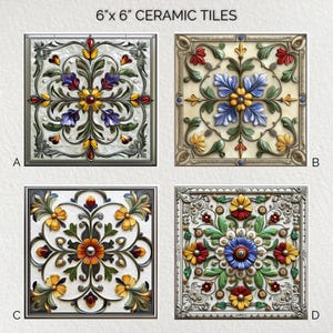 Art Nouveau Ceramic Decorative Tile 6x6” * Glossy * Trivets * Tile Wall ...