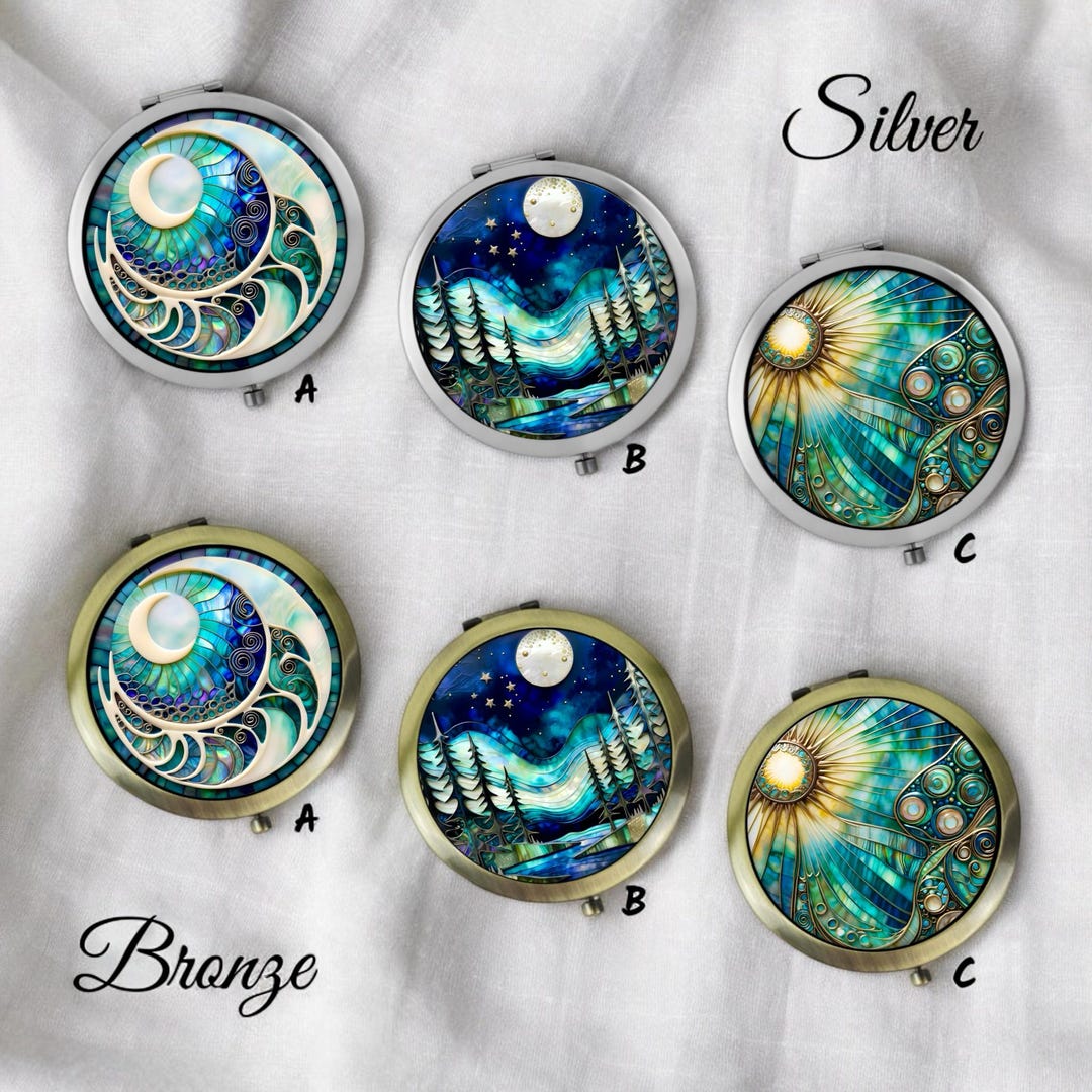 Moon Pocket Mirror: Silver or Bronze Makeup Compact - Celestial Design ...