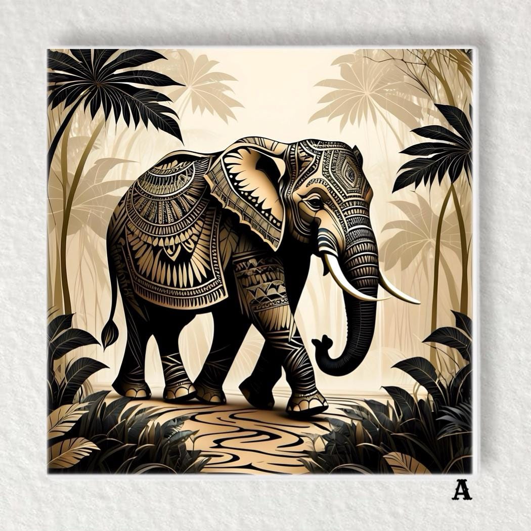Elephant Ceramic Tile: Glossy Wall Art, Trivet (6x6) - Etsy