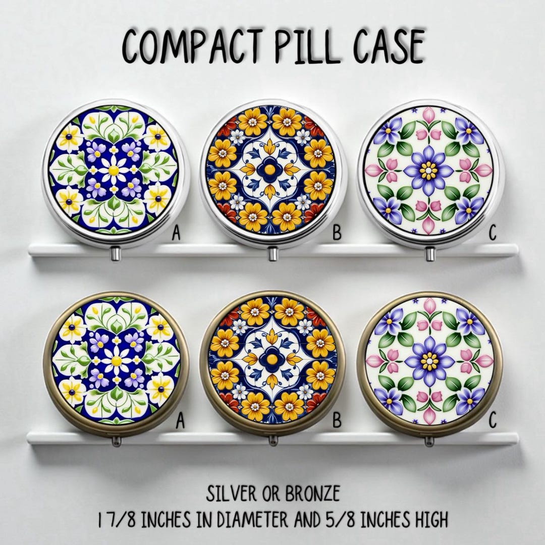 Handmade Compact Round Pill Box * Silver or Bronze- Pill Organizer ...