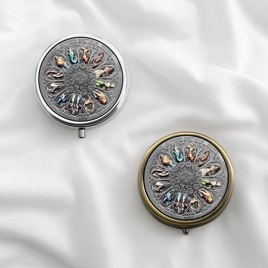 Twelve Constellation Zodiac Ancient Silver Commemorative Coin Pill Box ...