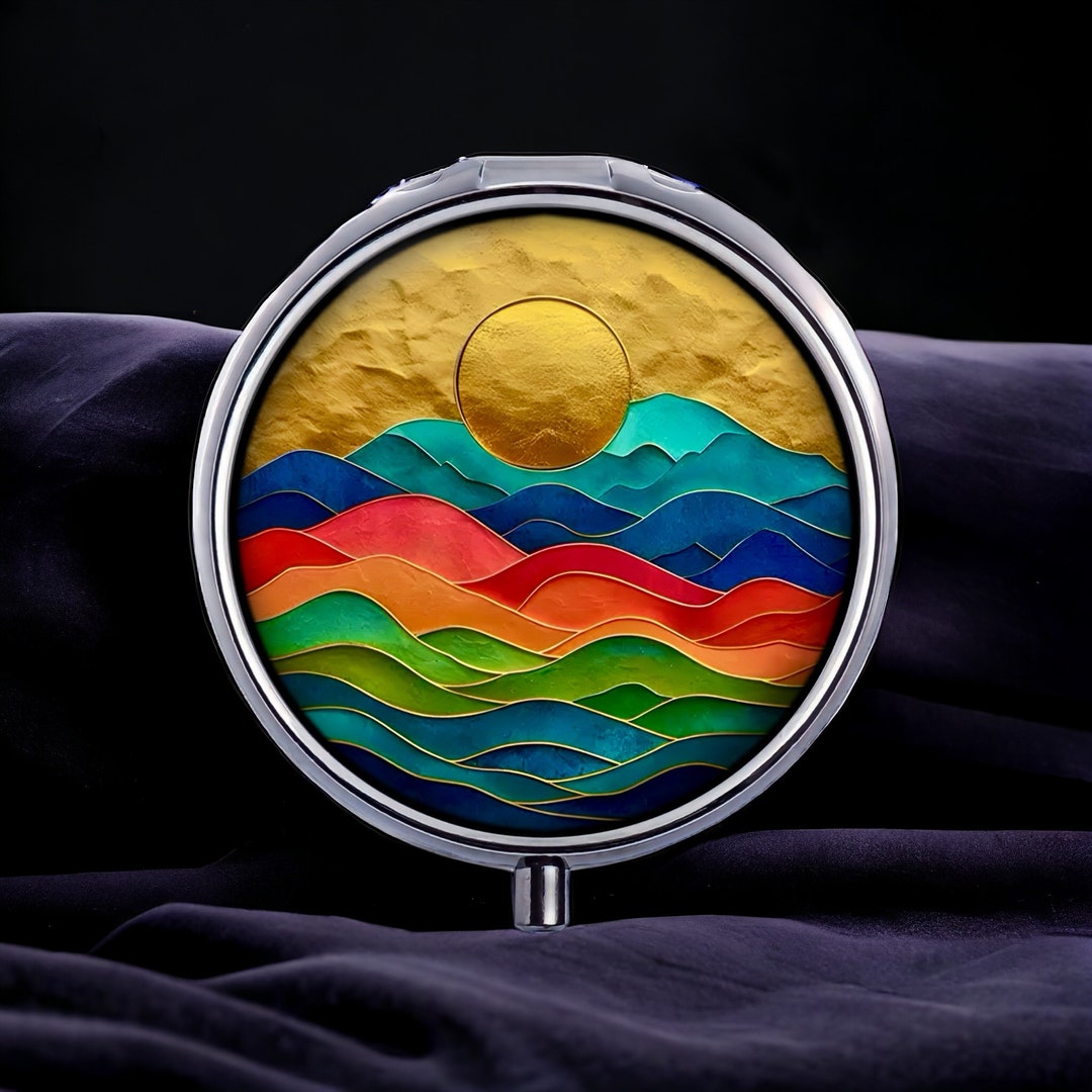 Sunset Handmade Silver Compact Round Pill Box - Etsy