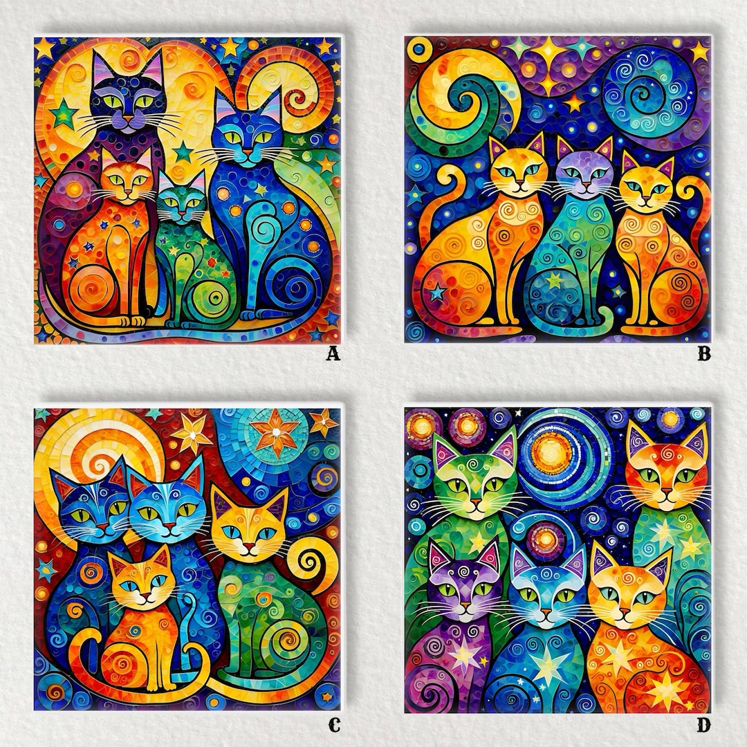 Cats Ceramic Tile Art: Glossy Decorative Trivet, 6x6 - Etsy