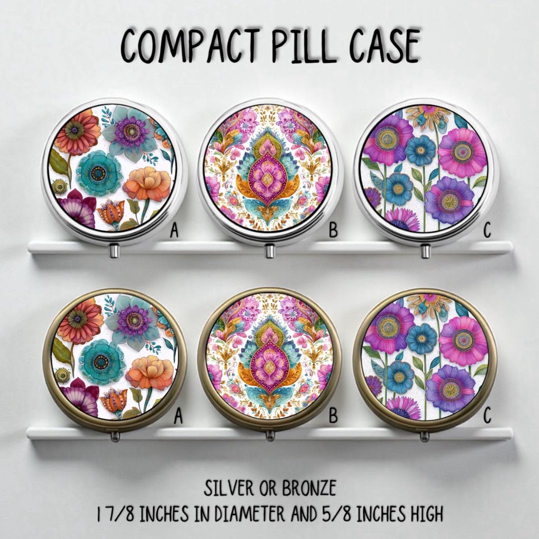 Handmade Compact Round Pill Box * Silver or Bronze- Pill Organizer ...