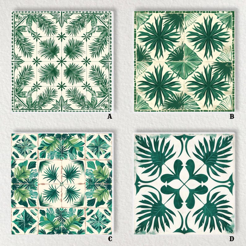 Handmade Ceramic Tile: Glossy Green Tropical Leaf Print (6x6) - Etsy